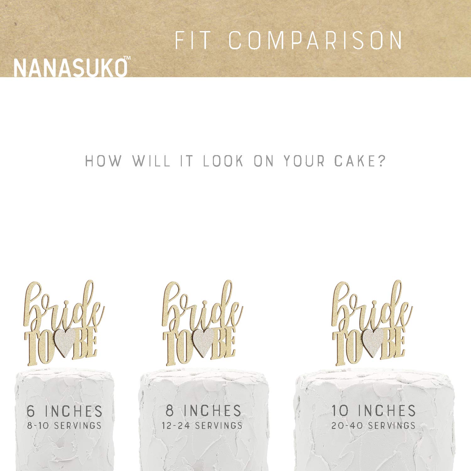 NANASUKO Bridal Shower Cake Topper - bride to be - double sided gold glitter with light gold heart - Premium quality Made in USA