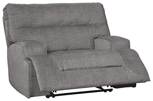 Signature Design by Ashley Coombs Contemporary Wide Seat Manual Pull Tab Recliner, Gray