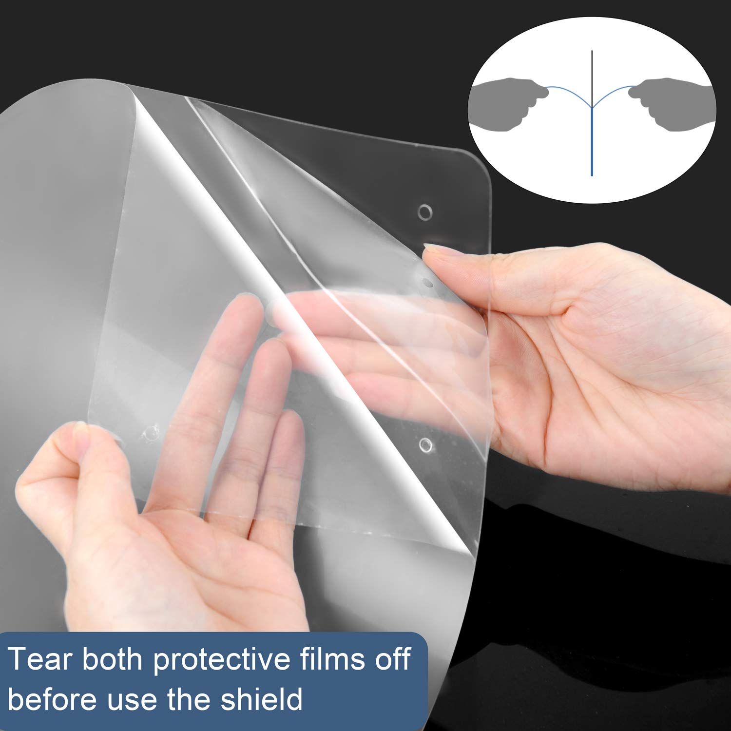 DISEN 20pcs Adjustable Safety Face Shield, plexiglass Protective Face mask, Anti-Fog Full Face Breathable & Detachable Visor with Clear Protective Film (2 Frame+20 Films)