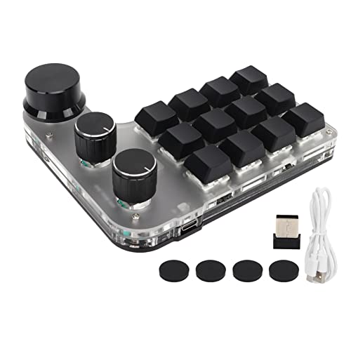 Naroote Programmable Keyboard, Storage Function Adjusting Knob 2.4G USB Reception Mechanical Gaming Keyboard Volume Reduction 12 Keys for Vista with RGB for Laboratory