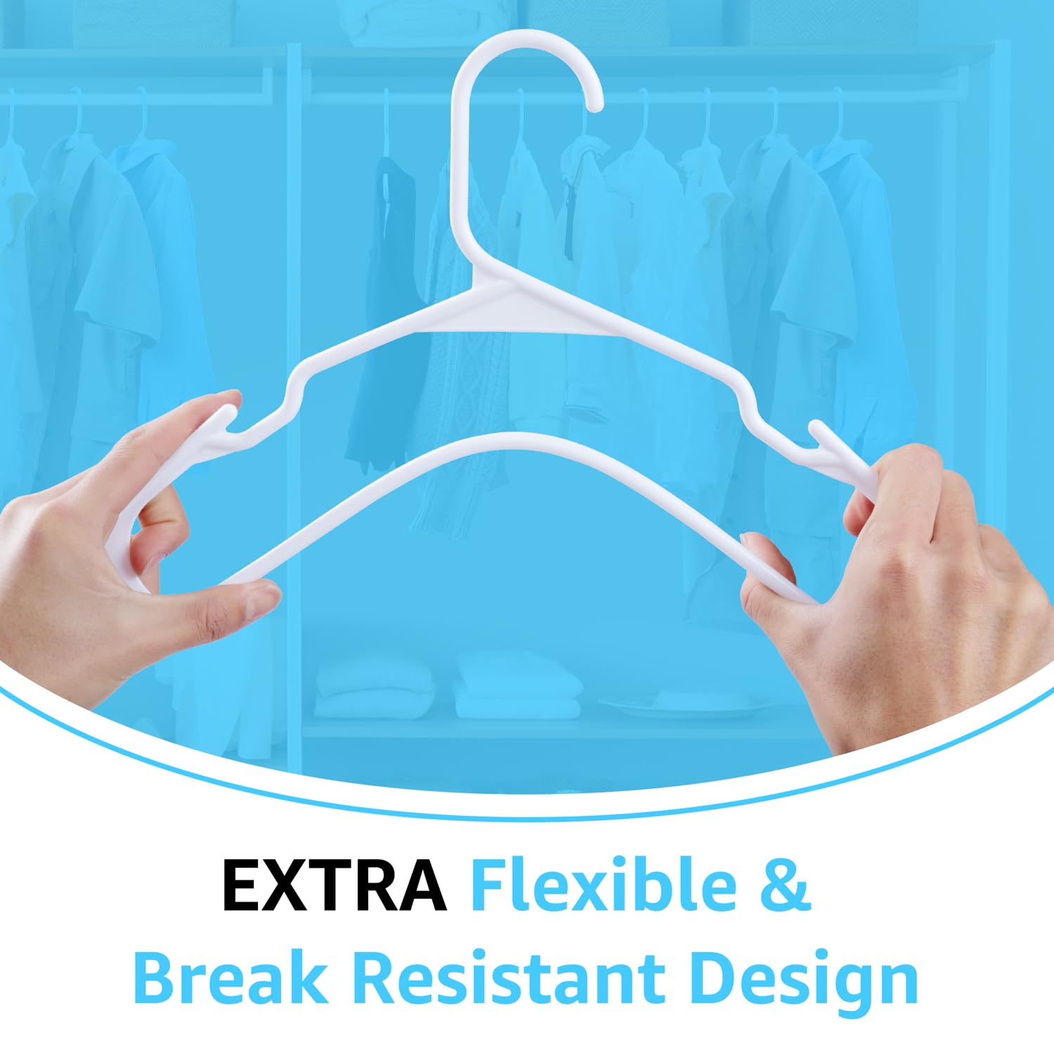 Our Modern Space 100 Pack Adult Plastic Hanger for Shirt Pants Coats Dresses Skirts Suits Jackets - Standard Thick Coat Hanger - Sturdy & Durable Design with Shoulder Grooves Hook - White