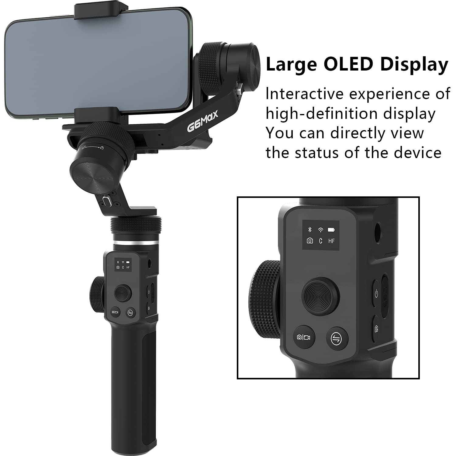 FeiyuTech G6 Max 3-Axis Handheld Multi-Function Gimbal Stabilizer for Mirrorless Camera Like Sony A6400/Short Lens,Action Camera Gopro,54-88mm Width Smart Phone,1.2Kg Payload,Splash Proof