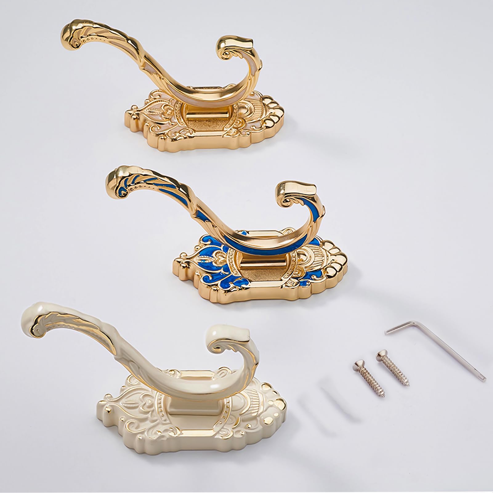ParkistStar 2 pcs Coat hook, elegant gold practical hook in vintage style wall Mount for hanging coats and towels for hanging coat wallets in The bathroom and hallway (Golden-white)