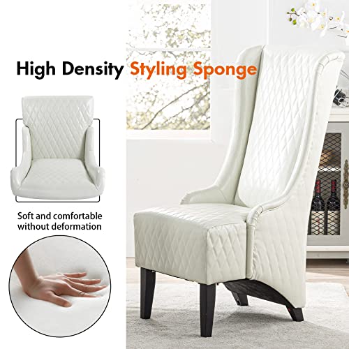 ME2 22" W Luxury Leather Chair for Dining Room High Back Accent Chair for Living Room, Solid Wood Frame Side Chair with Wood Legs Dining Chair for Restaurant/Dining Room, White