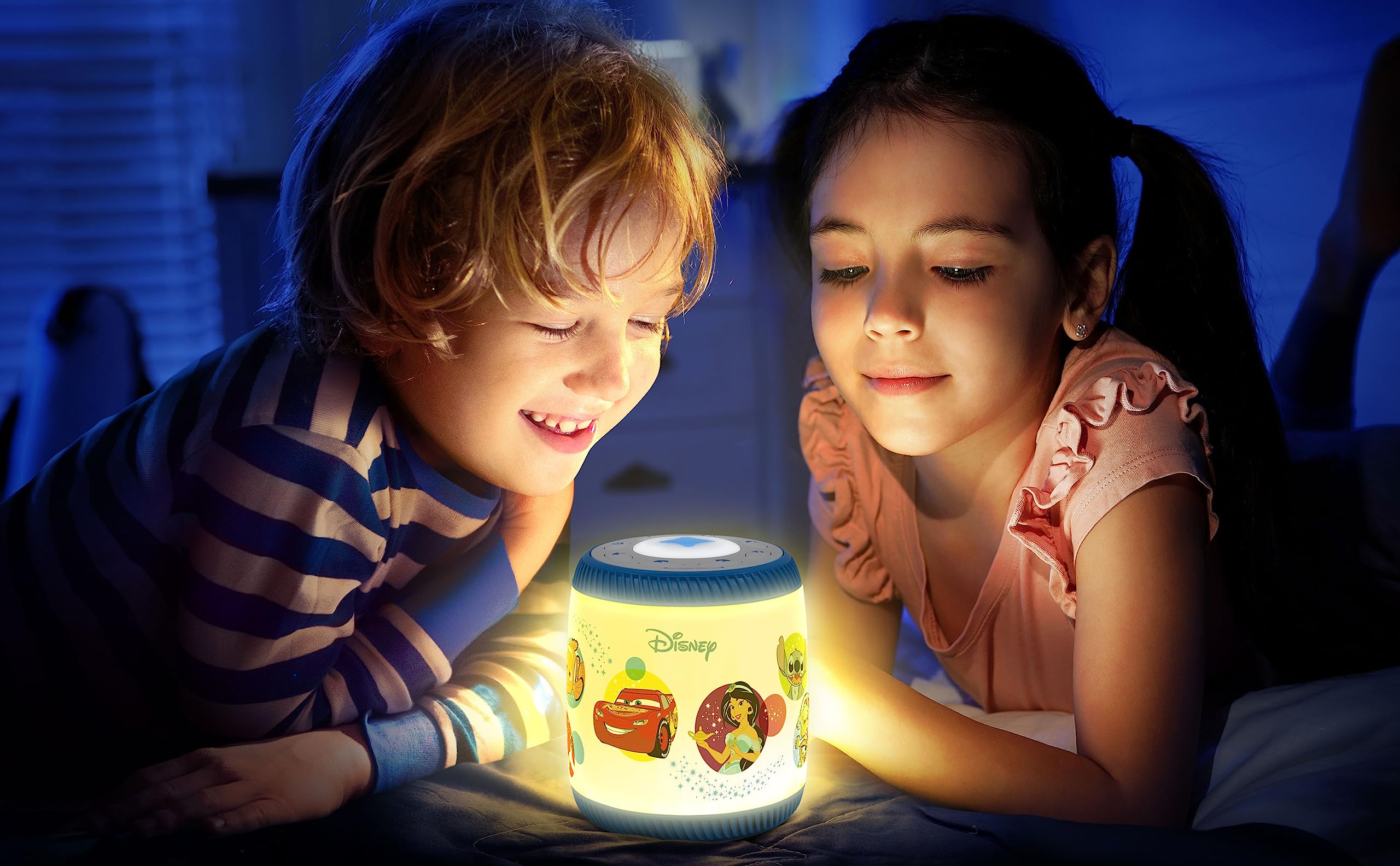 eKids Disney Bluetooth Storyteller with EZ Link, Night Light, Sleep Sounds, and Bedtime Stories for Kids, Designed for Fans of Disney Toys