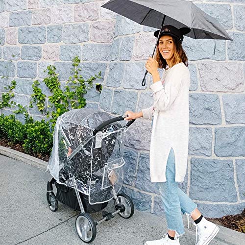 Disney Baby by J.L. Childress Universal Stroller Rain Cover - Disney Stroller Accessory - Disney World Travel Essential - Mickey Mouse Pattern - Storage Pocket - Clear/Silver