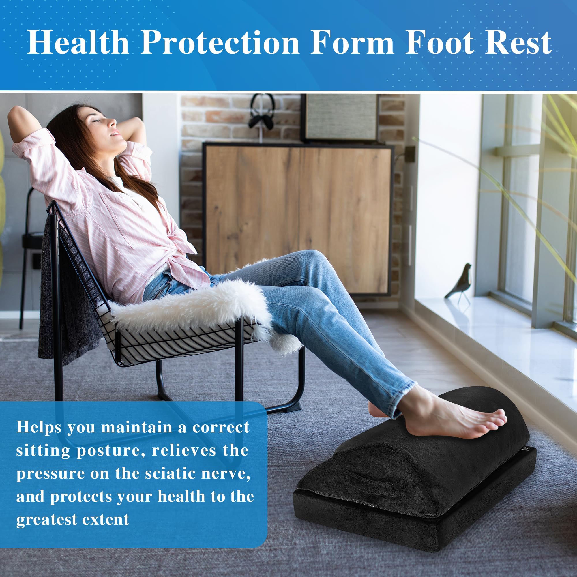 Foot Rest Under Desk, Siivton Stool with Wool Fleece Interlayer Leg Pillow Three-Tier Adjustable HeightFootrest Stool for Gaming, Work Rest and Office, Provides Warmth Reduce Back & Leg Pain Relief