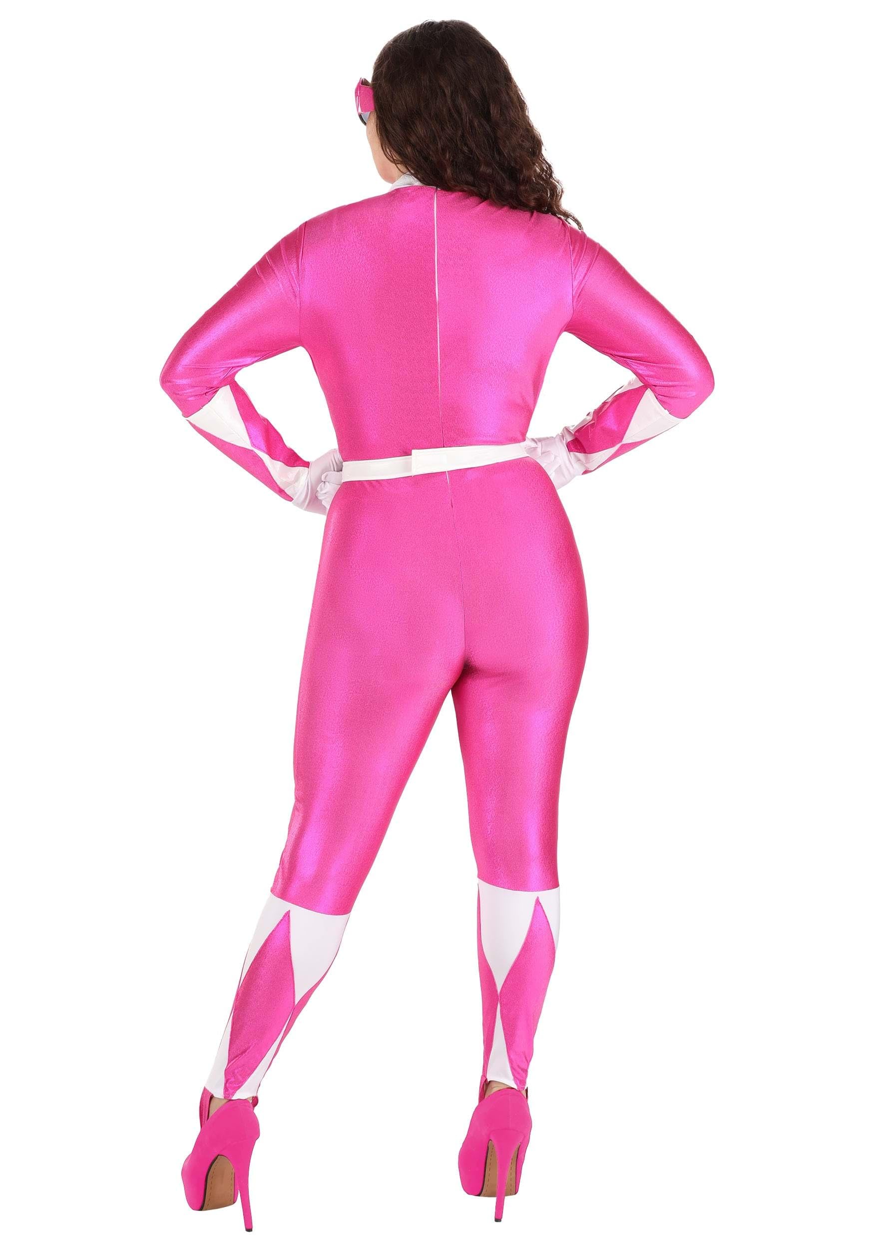 Disguise Sabans Mighty Morphin Power Rangers Pink Ranger Sassy Womens Adult Bodysuit Costume, Pink/White, Large/12-14
