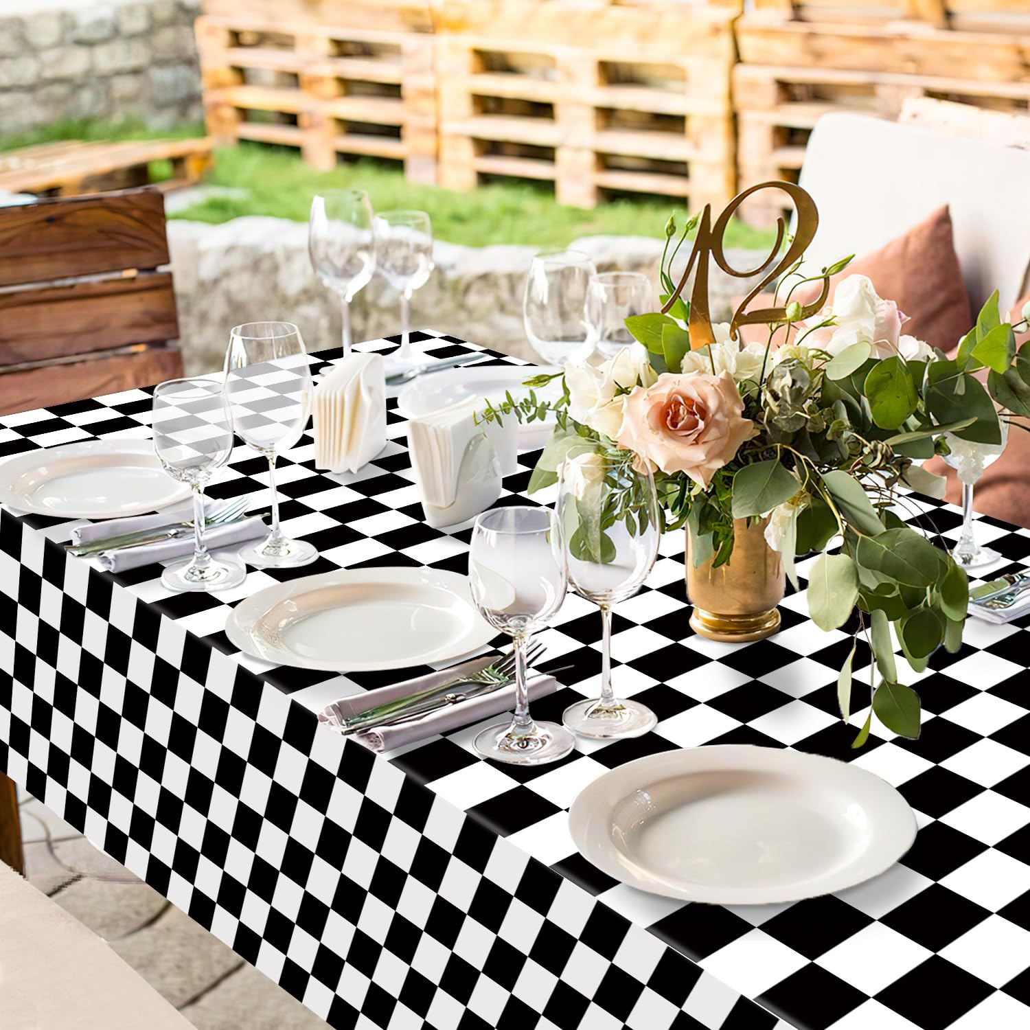 Oigco 3 Pack Black and White Checkered Tablecloths Race Car Theme Party Tablecloths for Motor Racing Birthday Party Decorations Racing Party Favours Supplies, 54" x 108"