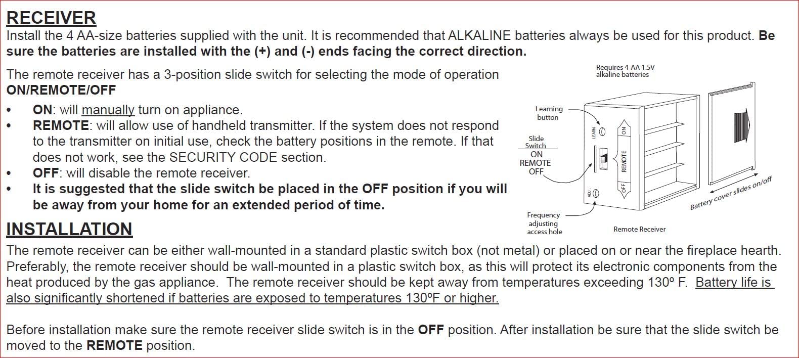 SkyTech 1001-A Receiver Box for 1001 Series Fireplace Remote Controls