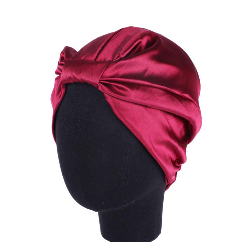 EXCEART 3pcs Satin Silk Lined Sleep Cap Beanie Hat Elastic Night Headwear Turban Sleep Cap Black Wine Red Khaki