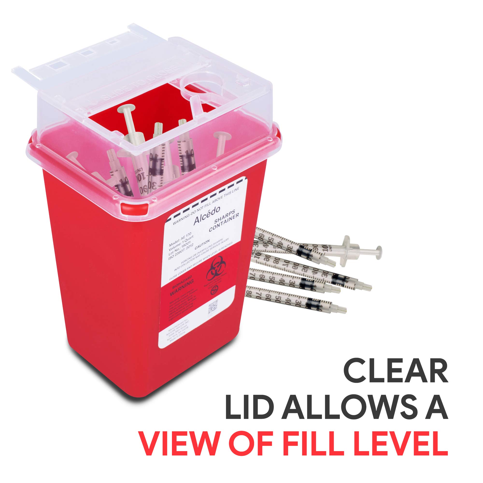 Sharps Container for Home Use and Professional 1 Quart (3-Pack) by Alcedo | Biohazard Needle and Syringe Disposal | Small Portable Container for Travel
