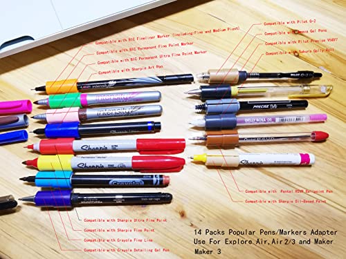 SPPQ 14 Packs Pen Adapter Set Compatible with Cricut (Explore Air, Explore Air 2, Air 3, and Maker,Maker 3), Pen Holder Compatible with (Sharpie/Bic/Crayola/Sakura/Pilot/Pentel)