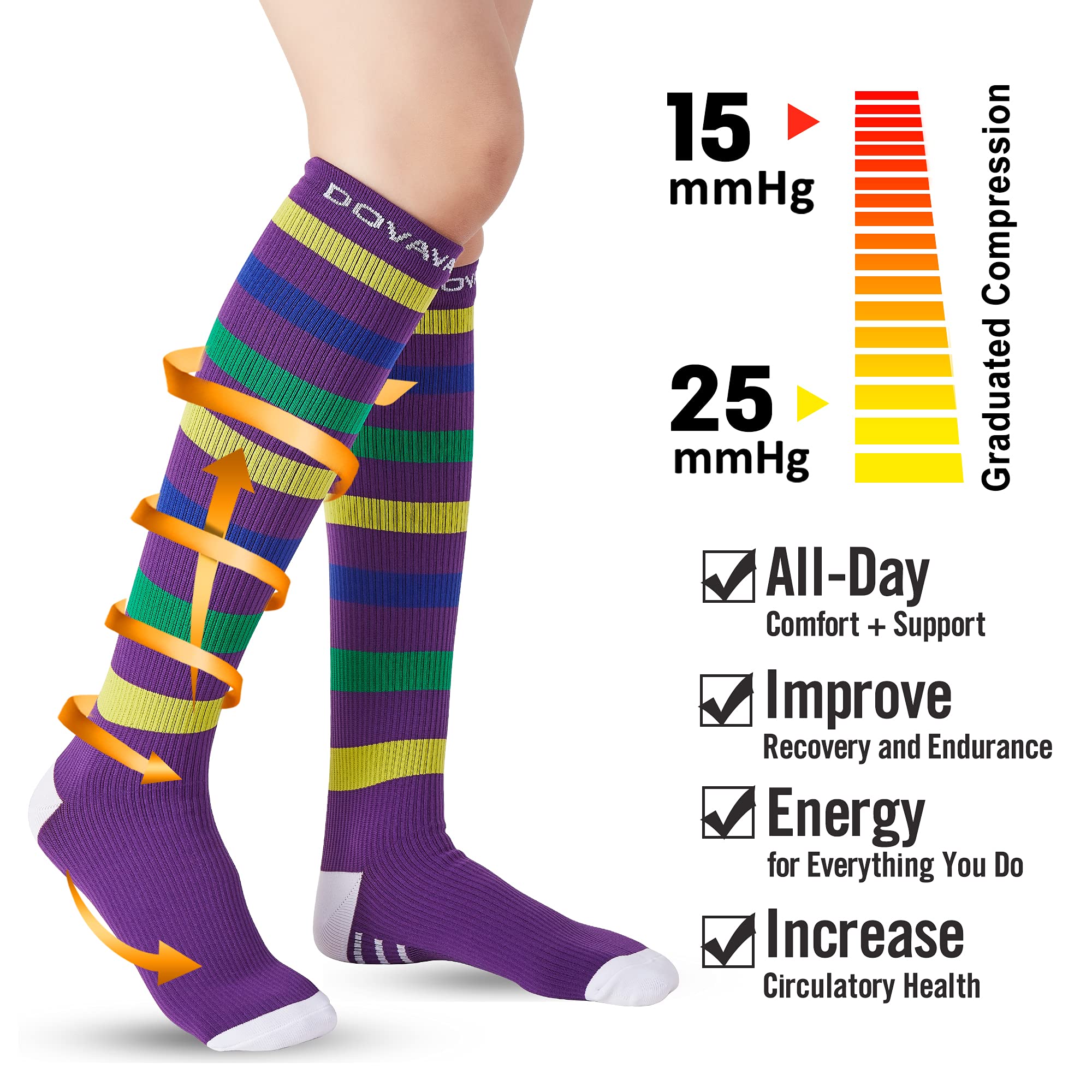 DOVAVA Compression Socks for Women & Men (15-25mmHg), Stylish Graduated Stocking for Circulation (Small-Medium, Style C)