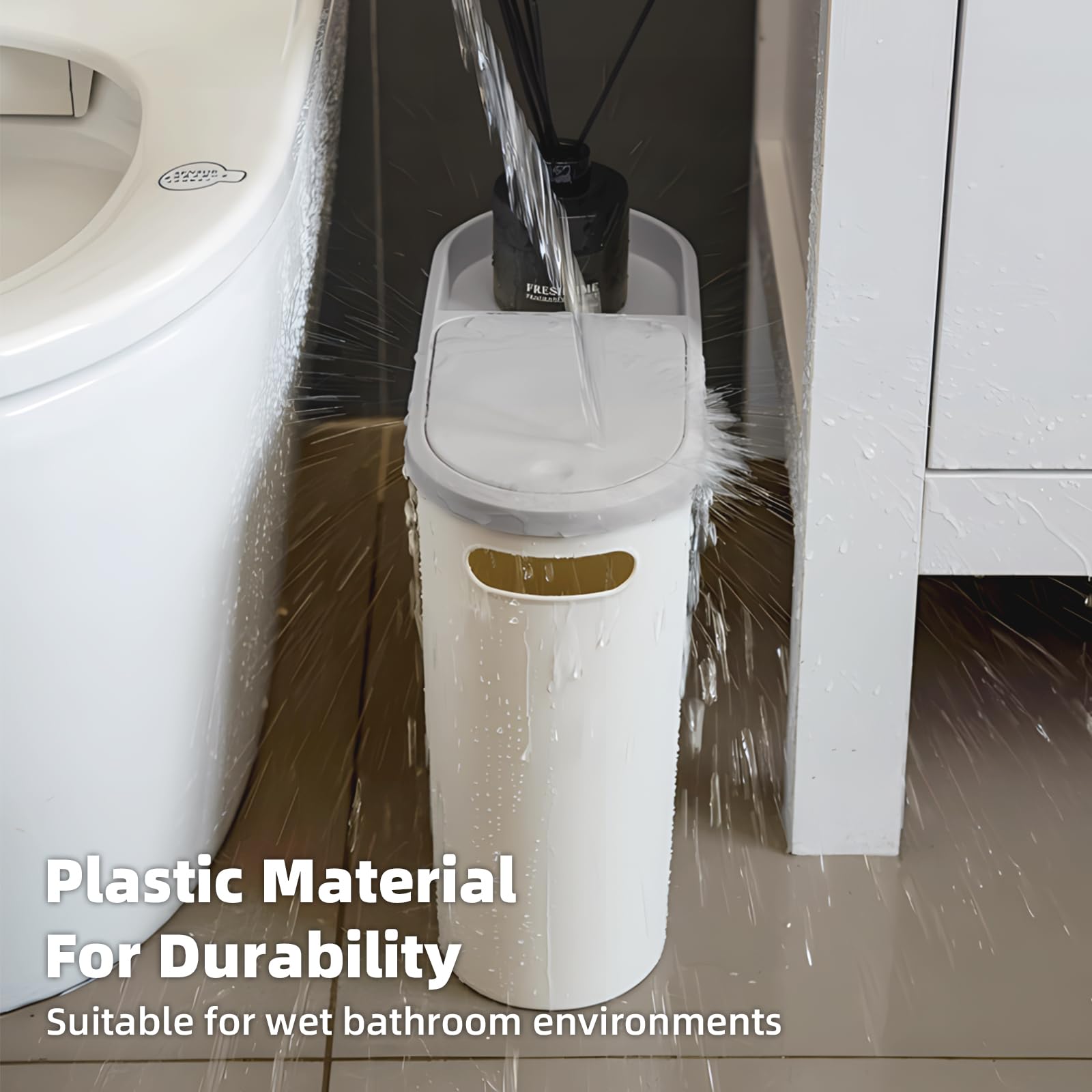 LOVEWE Bathroom Trash Can, Compact and Durable Plastic Wastebasket with Built-in Handles, Easy to Clean, Rustproof, Space-Saving Design, Ideal for Small Spaces in Bathroom, Laundry, and Home Office