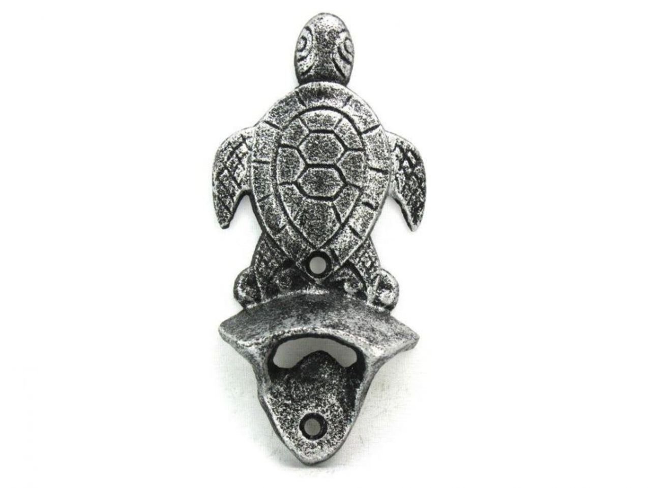 Hampton Nautical Antique Silver Wall Mounted Turtle Bottle Opener 6"-Vintage Cast Iron Decor-Sea Life