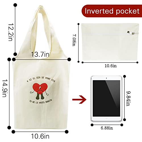Monwestck Bad Rabbit Bunny Canvas Tote Bag For Women, Reusable Cotton Canvas Bag For Grocery Shopping,Cute Tote Bag With Interior Pocket
