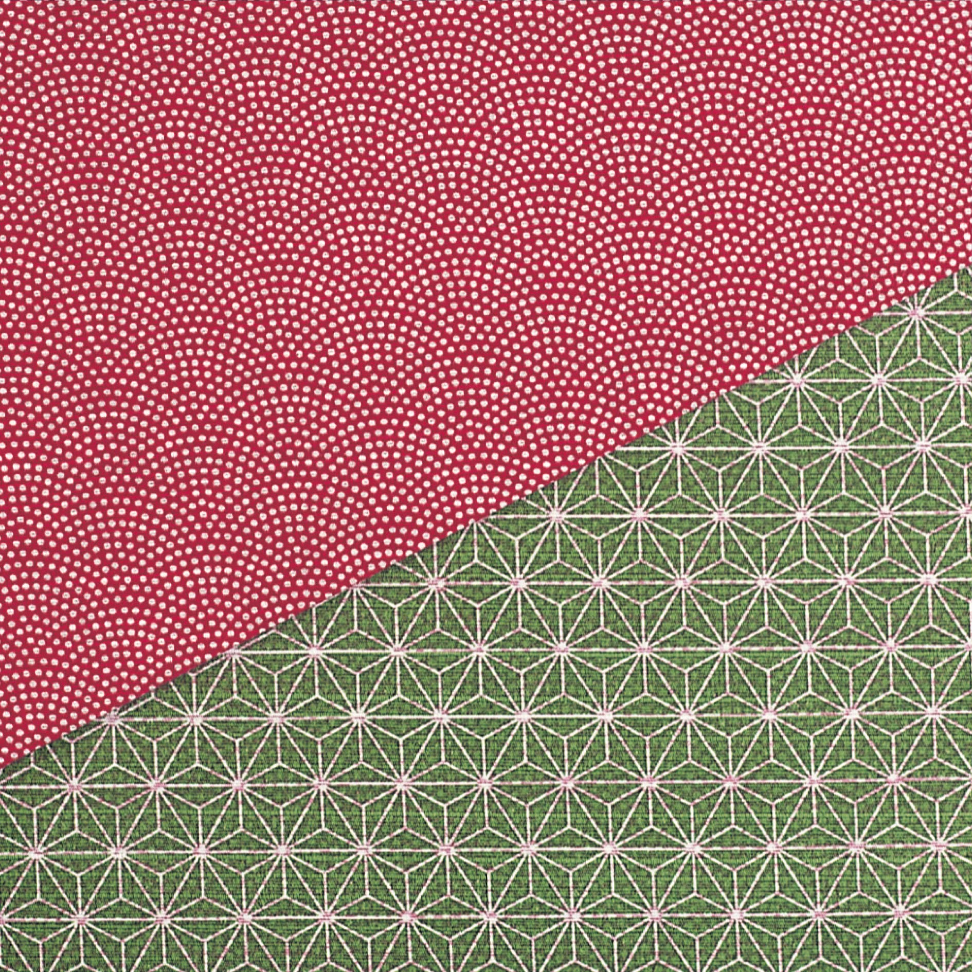 Yu-soku Furoshiki Wrapping Cloth Japanese Traditional Fabric Reversible Komon x Flax Ornament Red/Green Small 19.68" x 19.68"