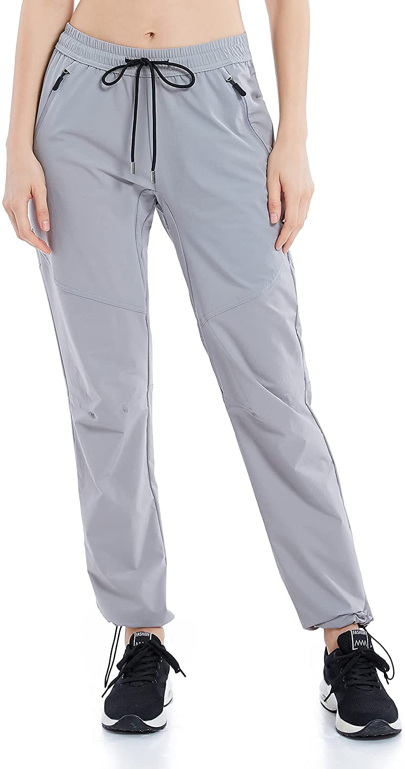 GMTTFOUR Women's Hiking Cargo Pants Outdoor Lightweight Capris Water Resistant UPF 50 Zipper Pockets(Light Grey,M