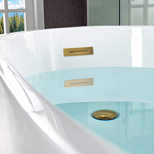 WOODBRIDGE 67"Freestanding White Acylic Soaking Bathtub with White Pillow,Drain and Overflow in Brushed Gold,BTA1508 -BG-Drain &O+ Pillow