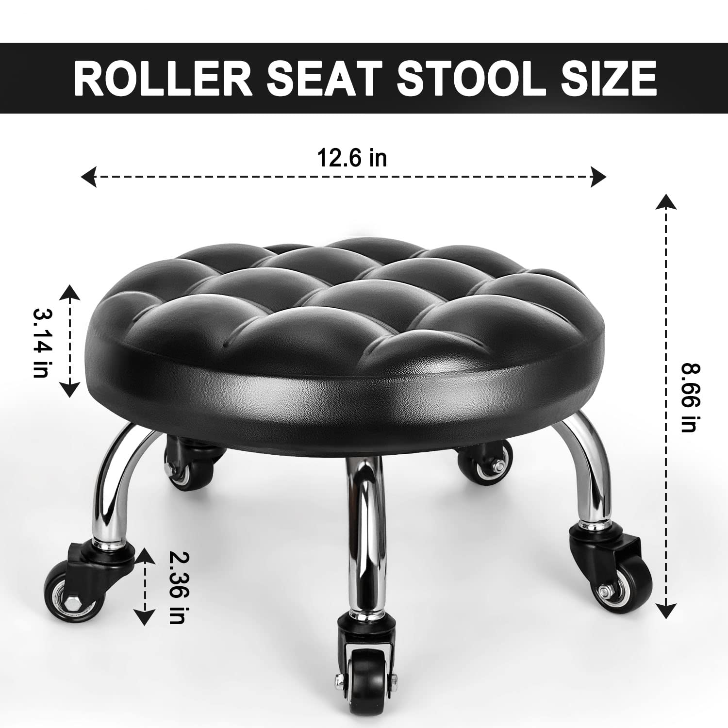 FLOLXNB Low Rolling Stool, Low Stool with Wheels, PU Leather Low Roller Seat Stool Chair, Rolling Seat Stool for Home Office Garage Shop (Style 1)