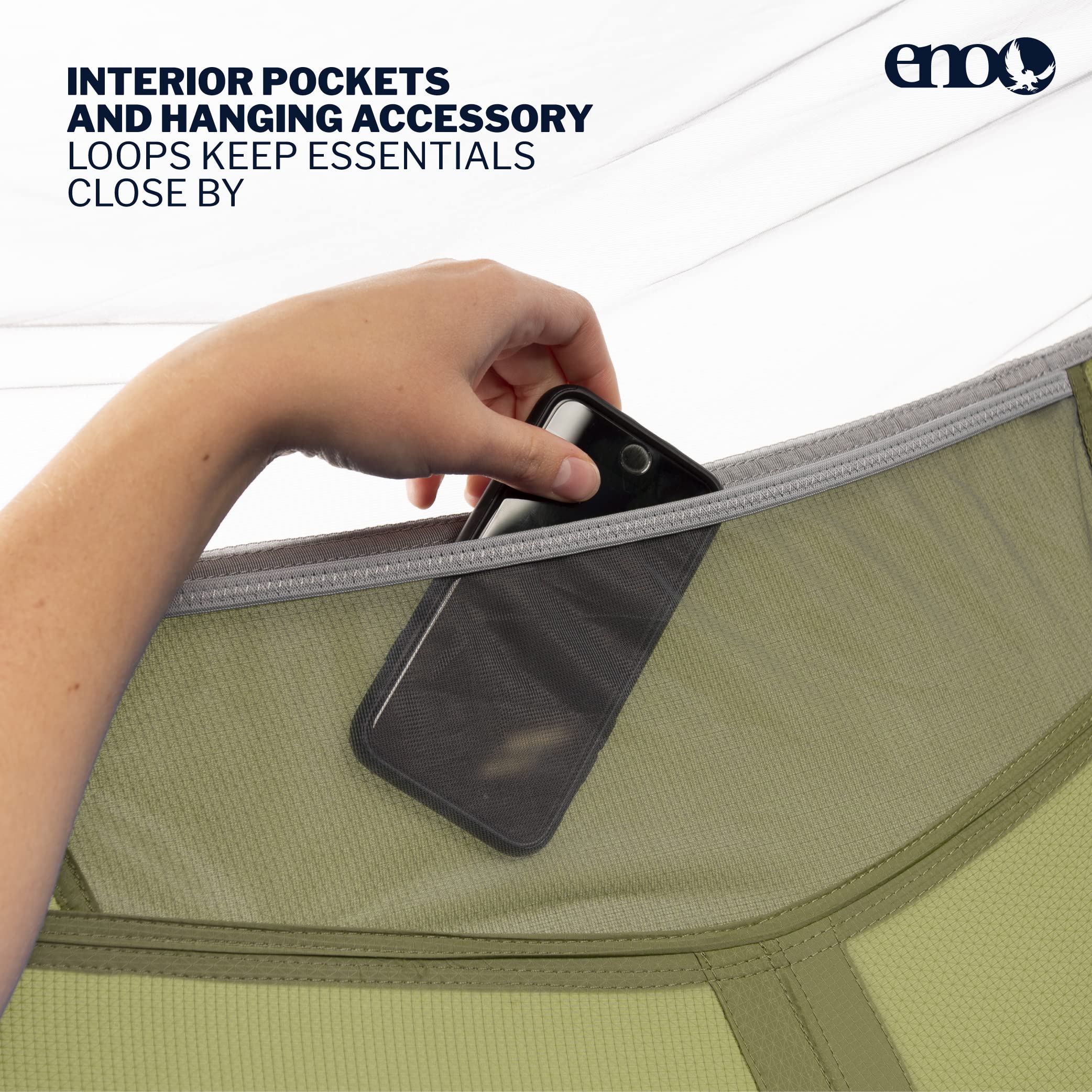 ENO SkyLite Hammock - 1 Person Flat, Portable Hammock - Integrated Hammock Bug Net - for Camping, Hiking, Backpacking, Travel, Festival, or The Beach - Evergreen