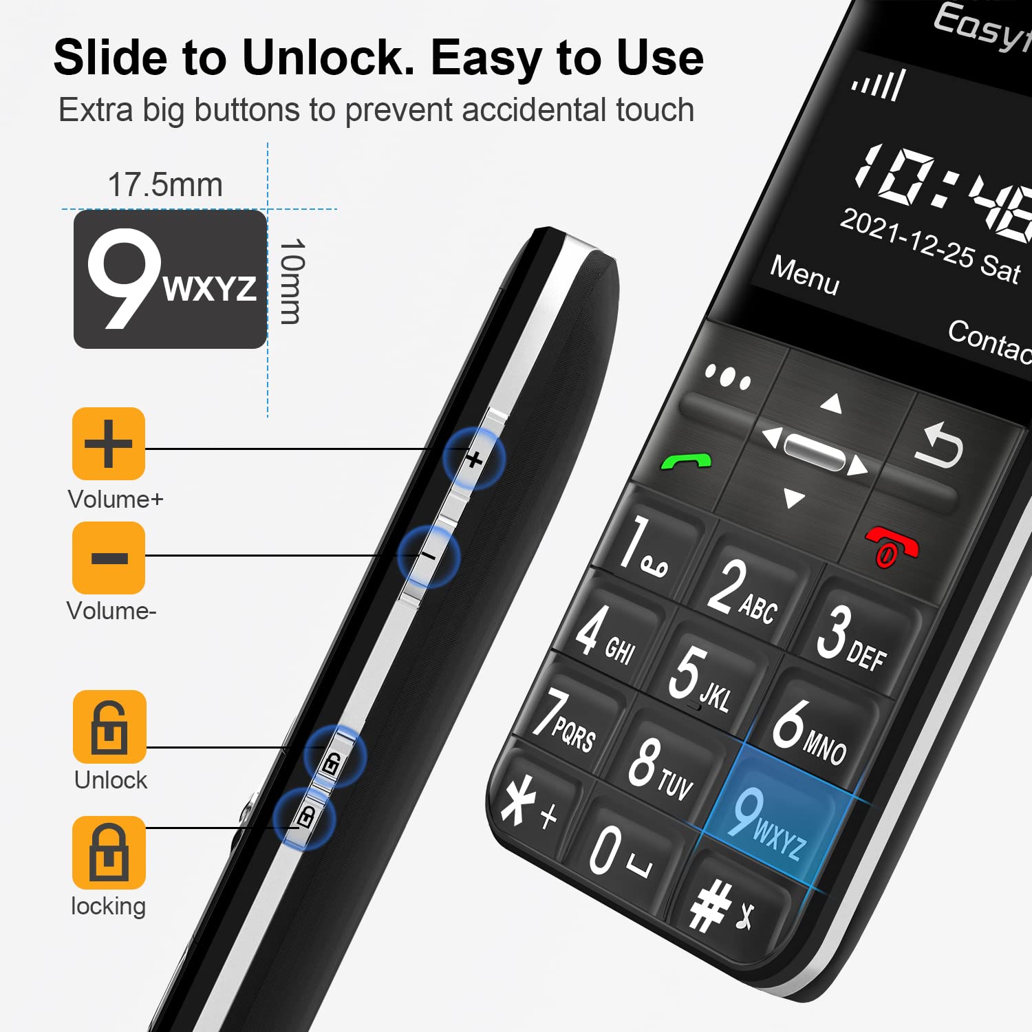 Easyfone Prime-A7 4G Unlocked Big Button Cell Phone, Feature Cell Phone for Seniors and Kids, SOS Button with GPS, Hearing Aid Compatible and Convenient Charging Dock, FCC Certified, White