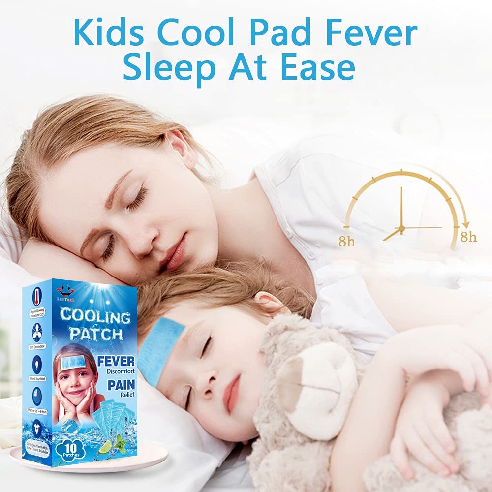 EasYeah Cooling Patches for Fever Discomfort & Pain Relief, Cooling Relief Fever Reducer, Soothe Headache Pain, 10 Count Per Box (2 Boxes)