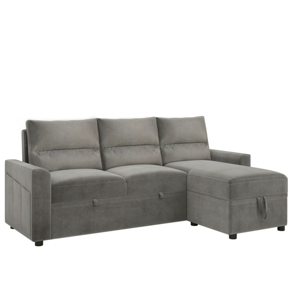 DOUBAO 82.5" Reversible Pull Out Sleeper Sectional Storage Sofa Bed with 6 Side Pockets, Corner Sofa-Bed with Storage Chaise