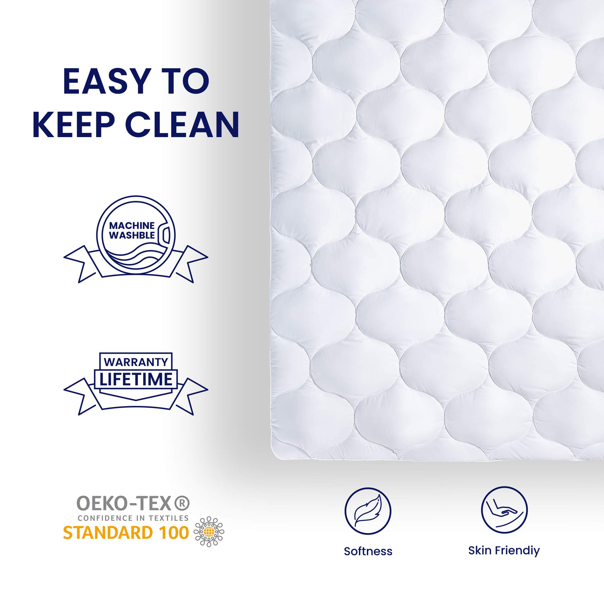 SLEEP ZONE Quilted Fitted Twin Mattress Pad Cover - Soft Fluffy Pillow Top Bed Mattress Topper Deep Pocket 8-21 inch, Twin