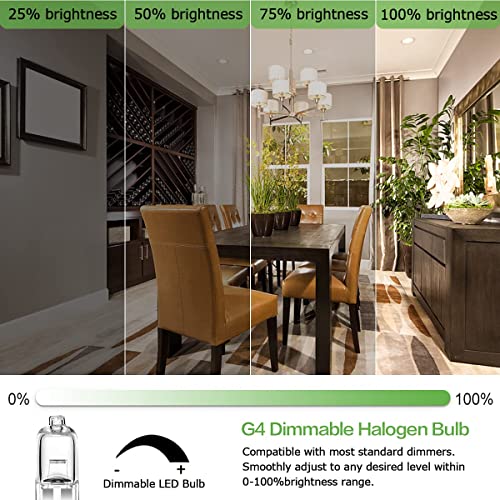 eastoyo G4 Halogen Light Bulbs, 12V 20W Dimmable, G4 Pin Base Light JC Type, 2800K Warm White for Cooker Lighting, Signal Lights, Track Lighting, 12 Pack