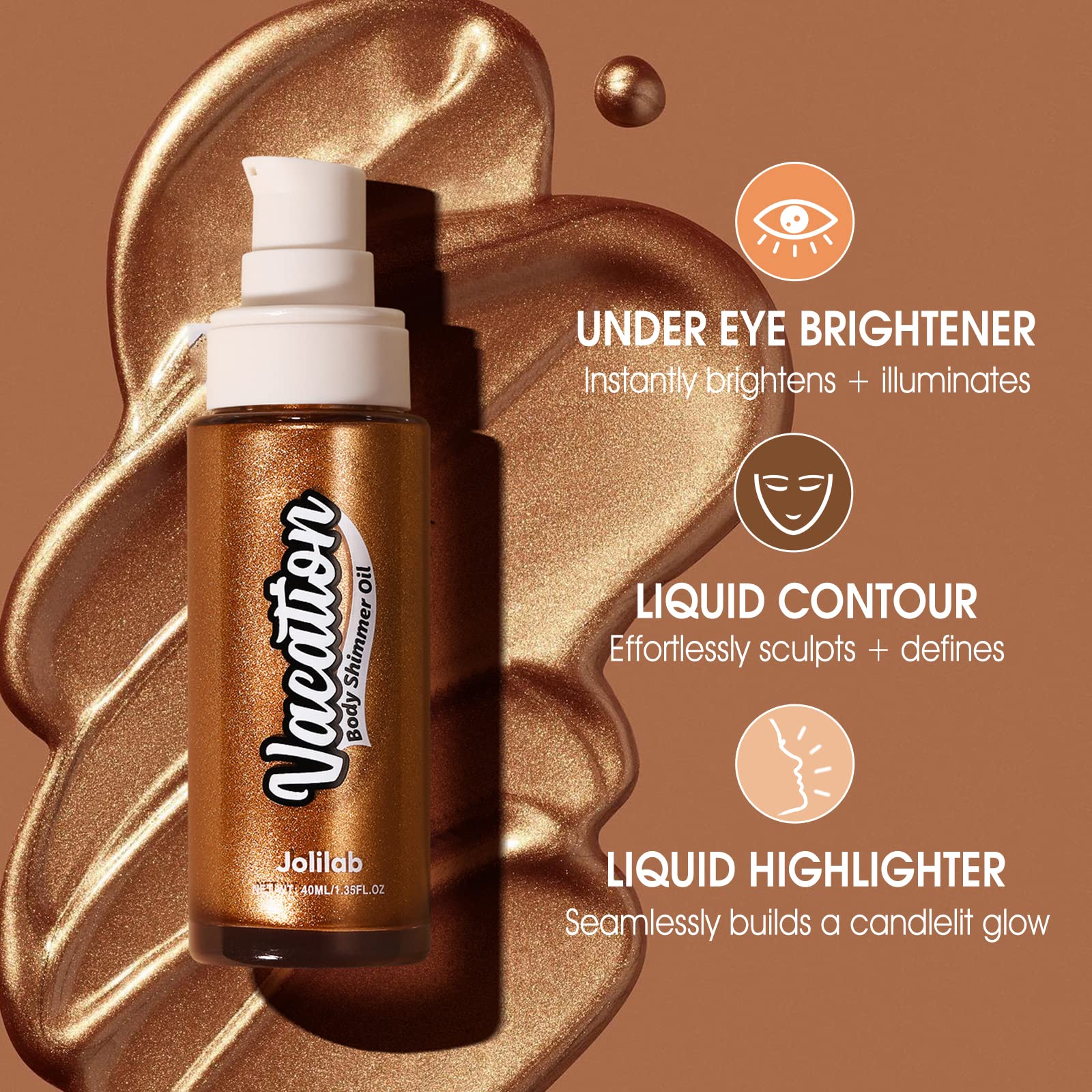 LANGMANNI 1PC Holographic Liquid Body Highlighter, 6 Colors Liquid Illuminator Waterproof Moisturizing Face & Body Highlighter Makeup Smooth Shimmer Makeup 1.35 fl.oz (#4 Bronze)