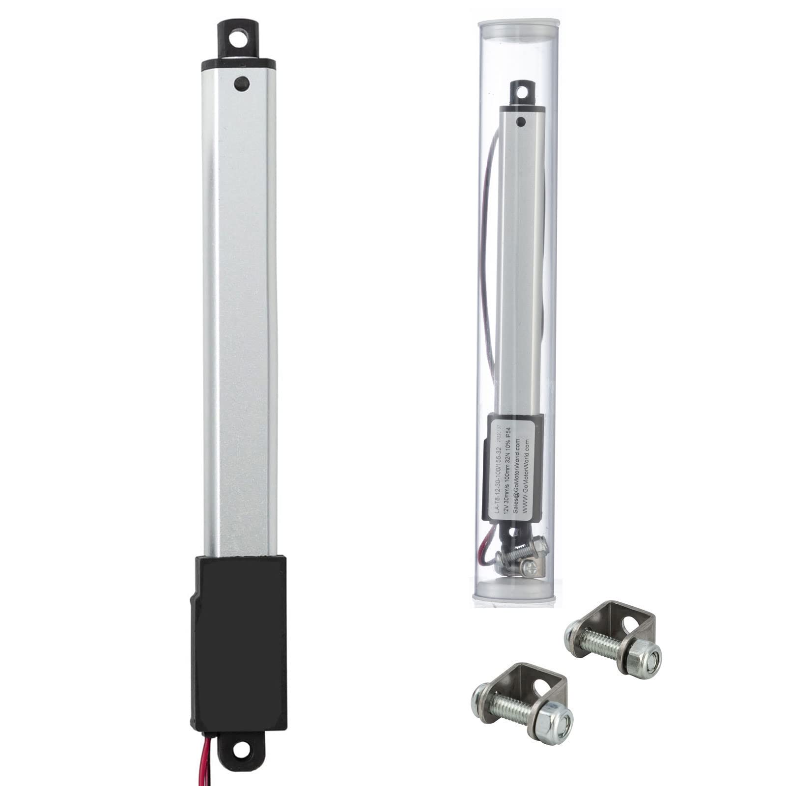 JQDML 4 Inch 4" Stroke Micro Linear Actuator 12V 128N/28.8lbs Speed 0.28"/sec with Mounting Brackets for Cabinets, Robotics, Home Automation and Toys