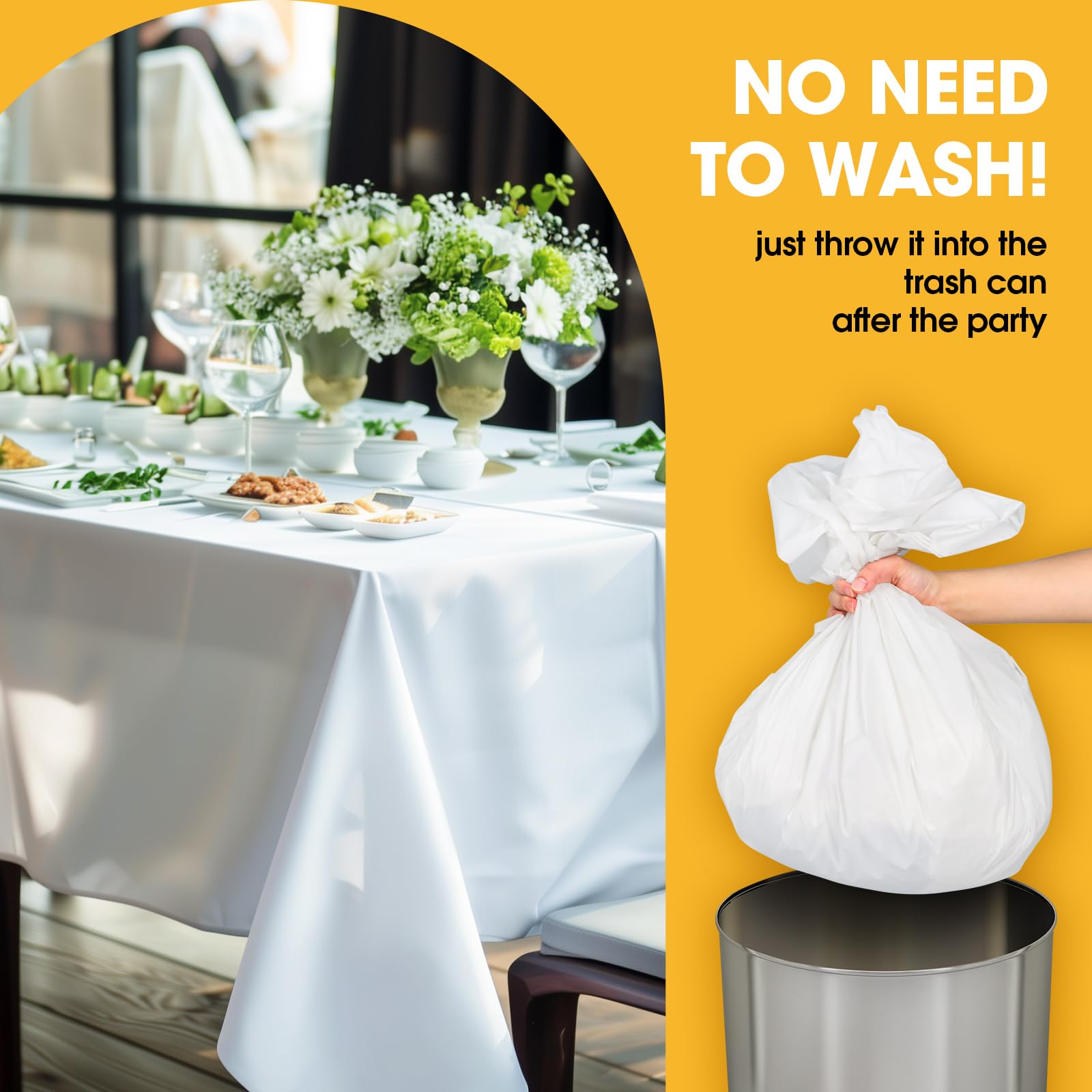 Niuara White Plastic Table Cloth Rectangle Table 4 Pack, 54''×108'' White Tablecloth for 6ft Tables, Table Cloth for Disposable Use, Table Cover for Holiday Party, Gathering