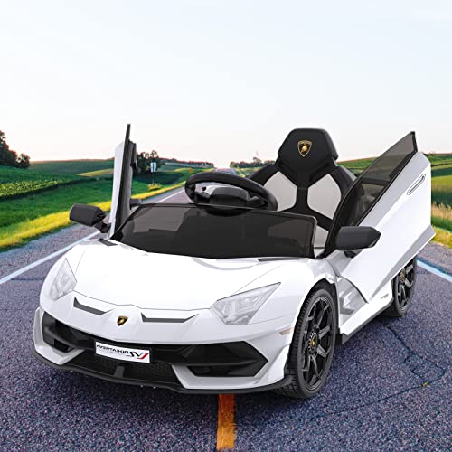 Hetoy Ride on Car for Kids 12V Licensed Lamborghini Electric Vehicles Battery Powered Sports Car with Control, 2 Speeds, Sound System, LED Headlights and Hydraulic Doors