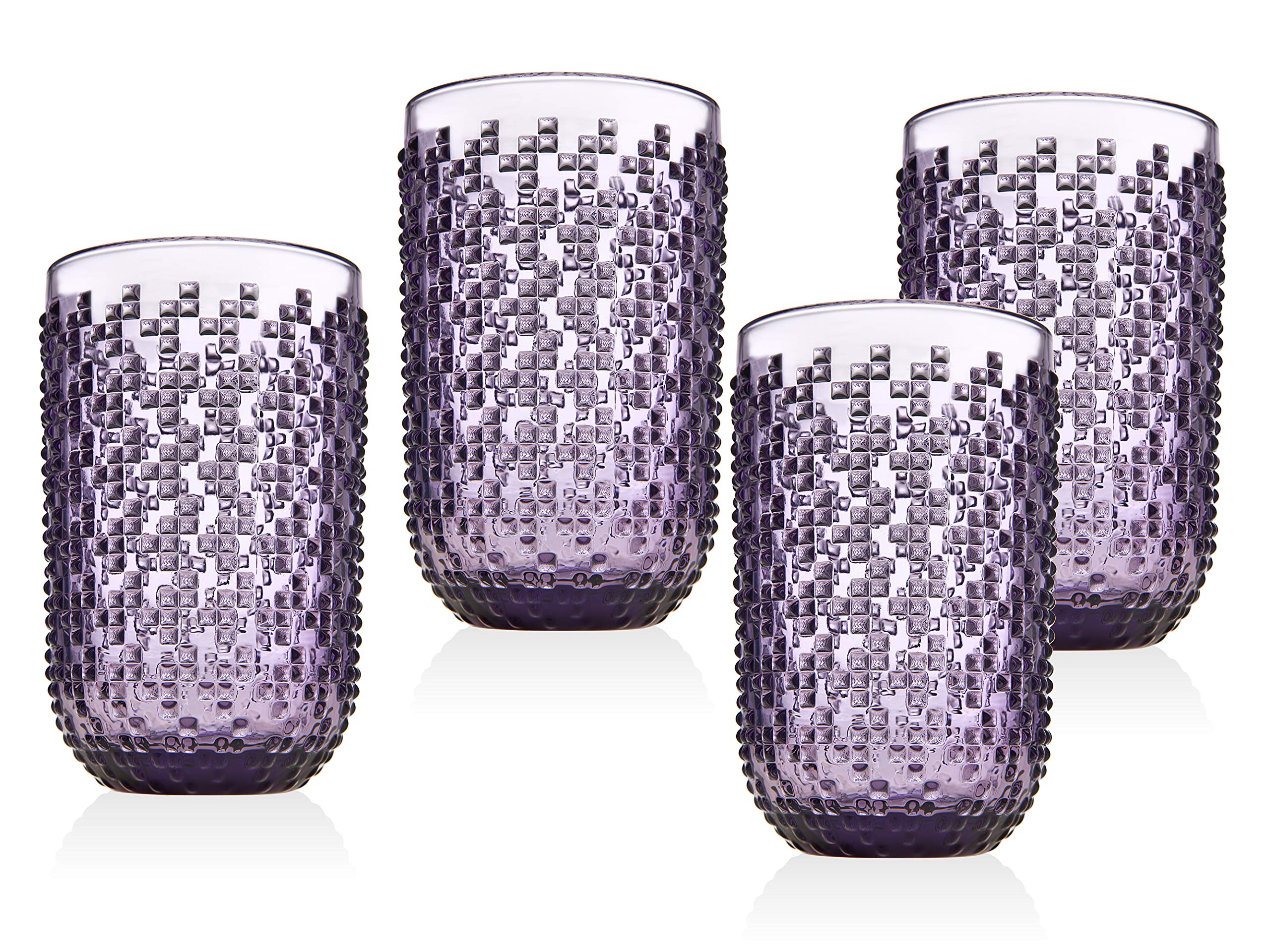 Godinger Tumbler Glasses, Highball Glasses, Drinking Glass, Glass Cup, Alba Amethyst - 12 oz β Set of 4