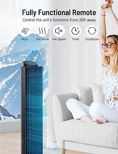PARIS RHÔNE Tower Fan with Remote, 90° Oscillating Quiet Cooling Fan, 42'' or 36'' Height Adjustable, 5 Speeds, Sleep Mode, 12H Timer, Tall Standing Room Fan for Bedroom, Office and Home