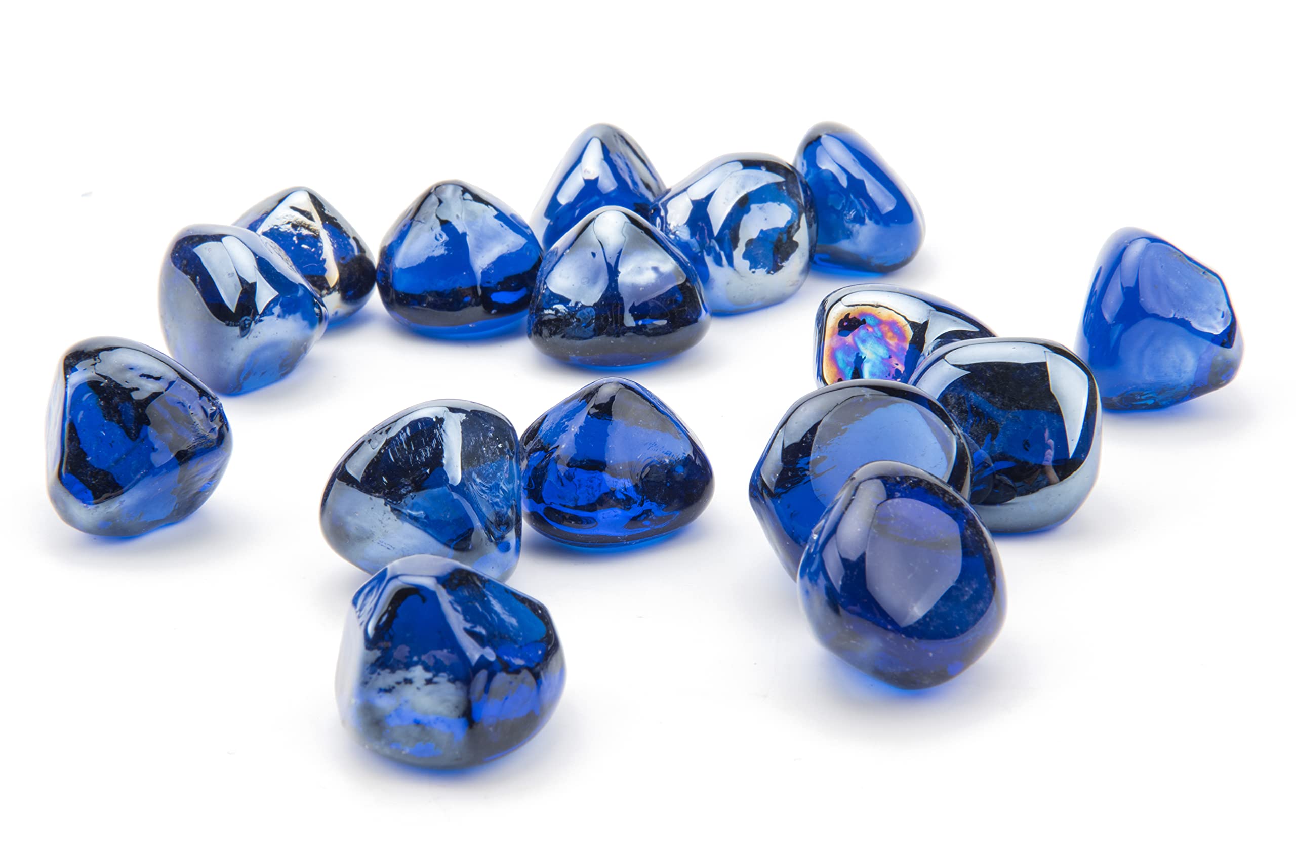Kinway 20lbs Fire Glass Diamonds Blue Fire Pit Glass 1 Inch Fire Glass Rocks for Fire Pit Fireplace - Cobalt Blue