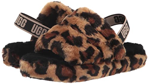 UGG Girls K Fluff Yeah Slide Spotty Slipper, Natural, 4 Big Kid
