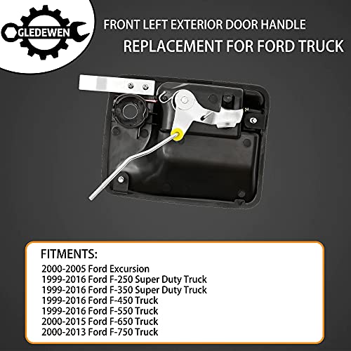 Exterior Door Handle, Compatible with 1999-2016 Ford F-250 F-350 F-450 F-550 Super Duty | 2000-2005 Ford Excursion & More, Front Outside Left Driver Side with Key Hole | Replace# 7C3Z-2522405-AA 79306