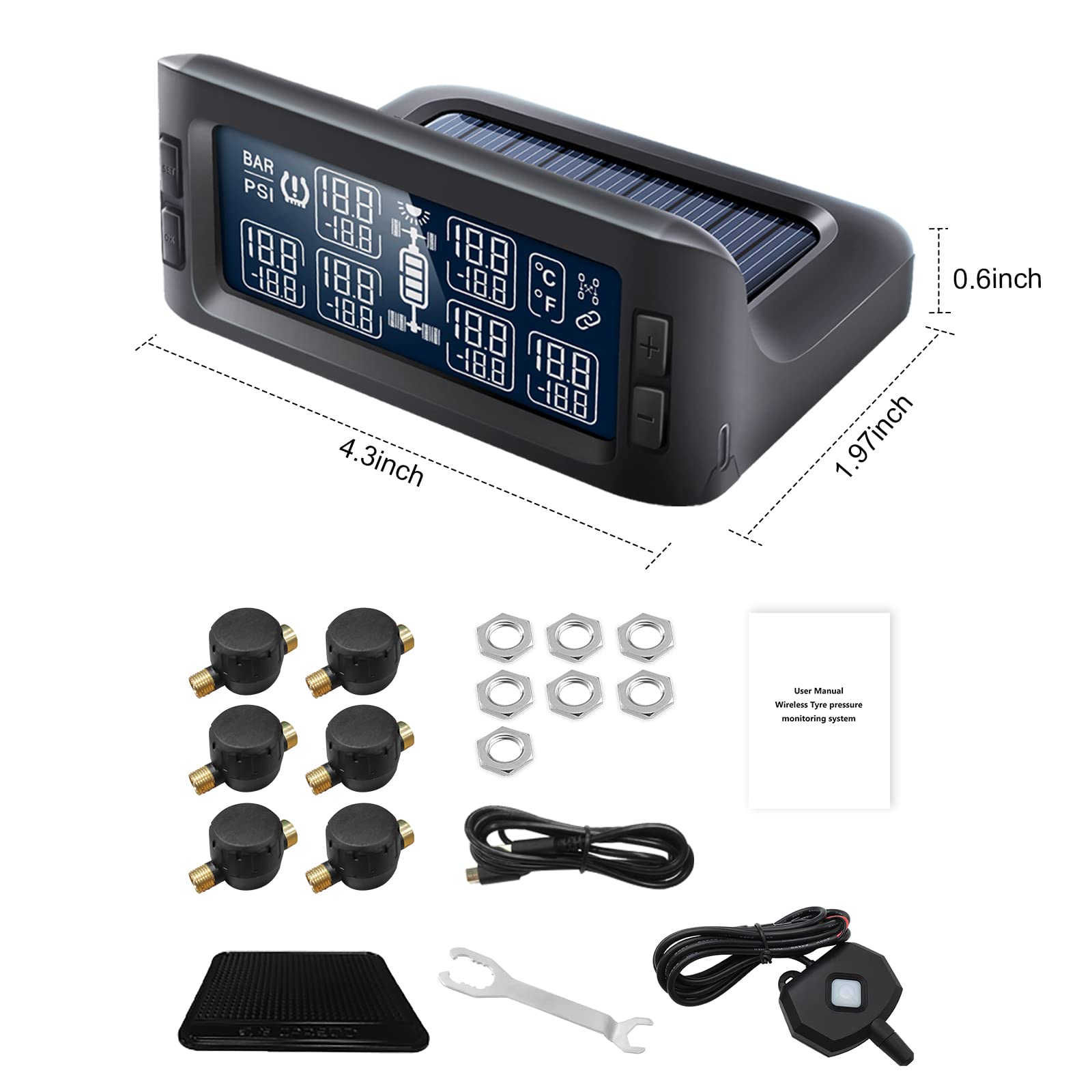Easesuper Rv Tire Pressure Monitoring System, Large Screen Rv TPMS with 6 Flow Thru Sensors(0-199PSI) & Repeater,7 Alert Modes & Real Time Display Pressure&Tempereture, Auto Sleep,for Trailer,Truck