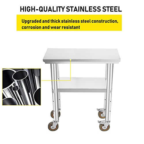 Karpevta Stainless Steel Work Table 24x12 inch Outdoor Prep Table Stainless Steel Prep Table Commercial Kitchen Table with Adjustable Under Shelf for Home,Restaurant and Hotel