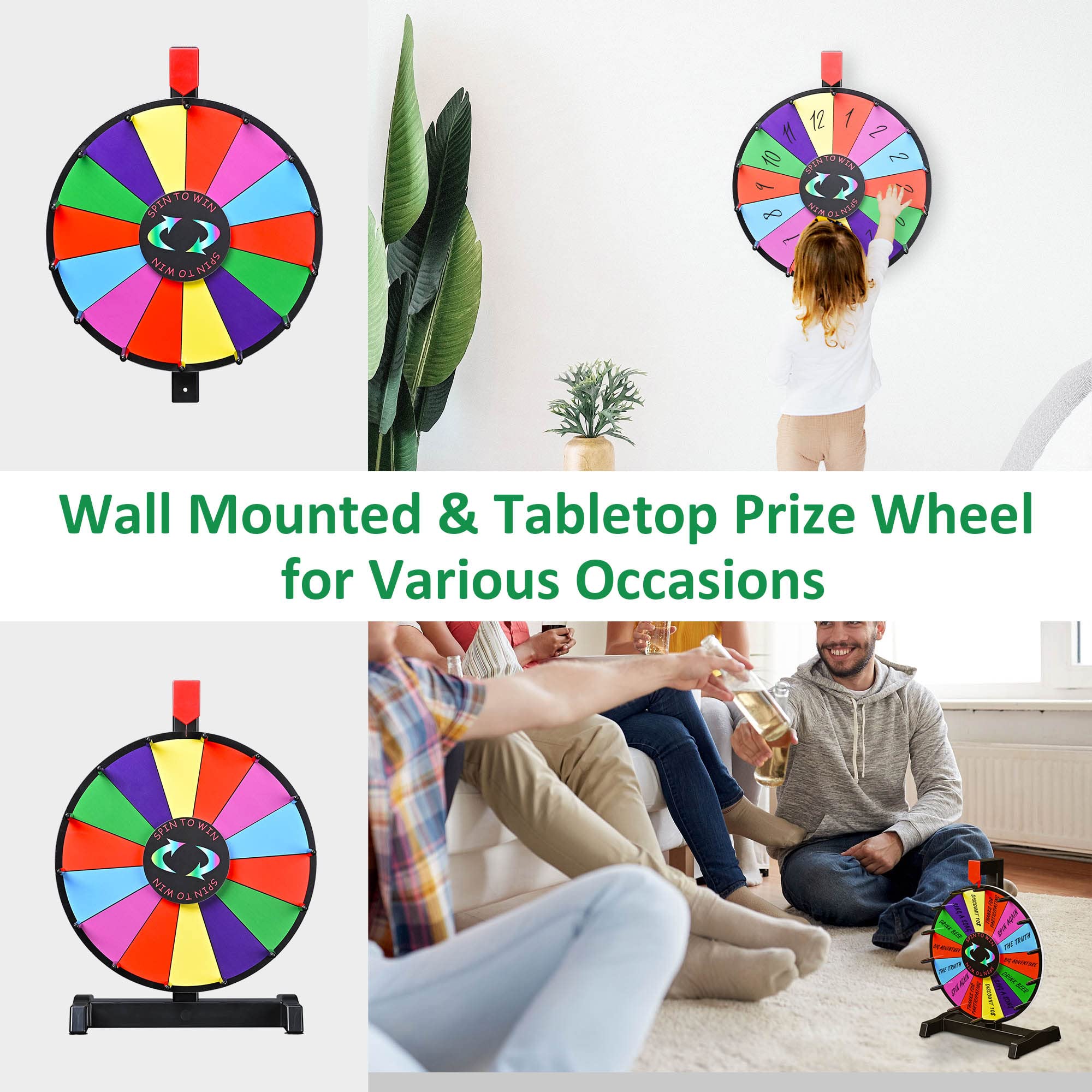 WinSpin 12" Color Prize Wheel Tabletop 14 Slots Heavy Duty Editable Spinning Wheel for Fortune Spinning Game Carnival & Tradeshow, Classic Series