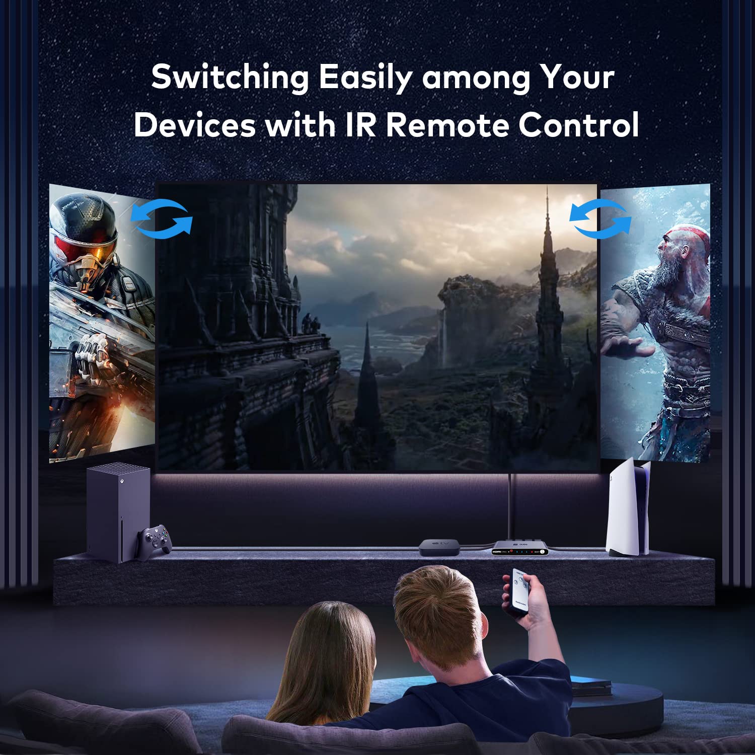 llano HDMI 2.1 Switch, 3 in 1 Out HDMI Switch Splitter with IR Remote, Supports VRR, CEC, HDR, Dolby Atmos, ARC, HDCP 2.3, 4k@120hz HDMI Switcher Selector for Xbox PS4 PS5 Roku Apple TV Projector