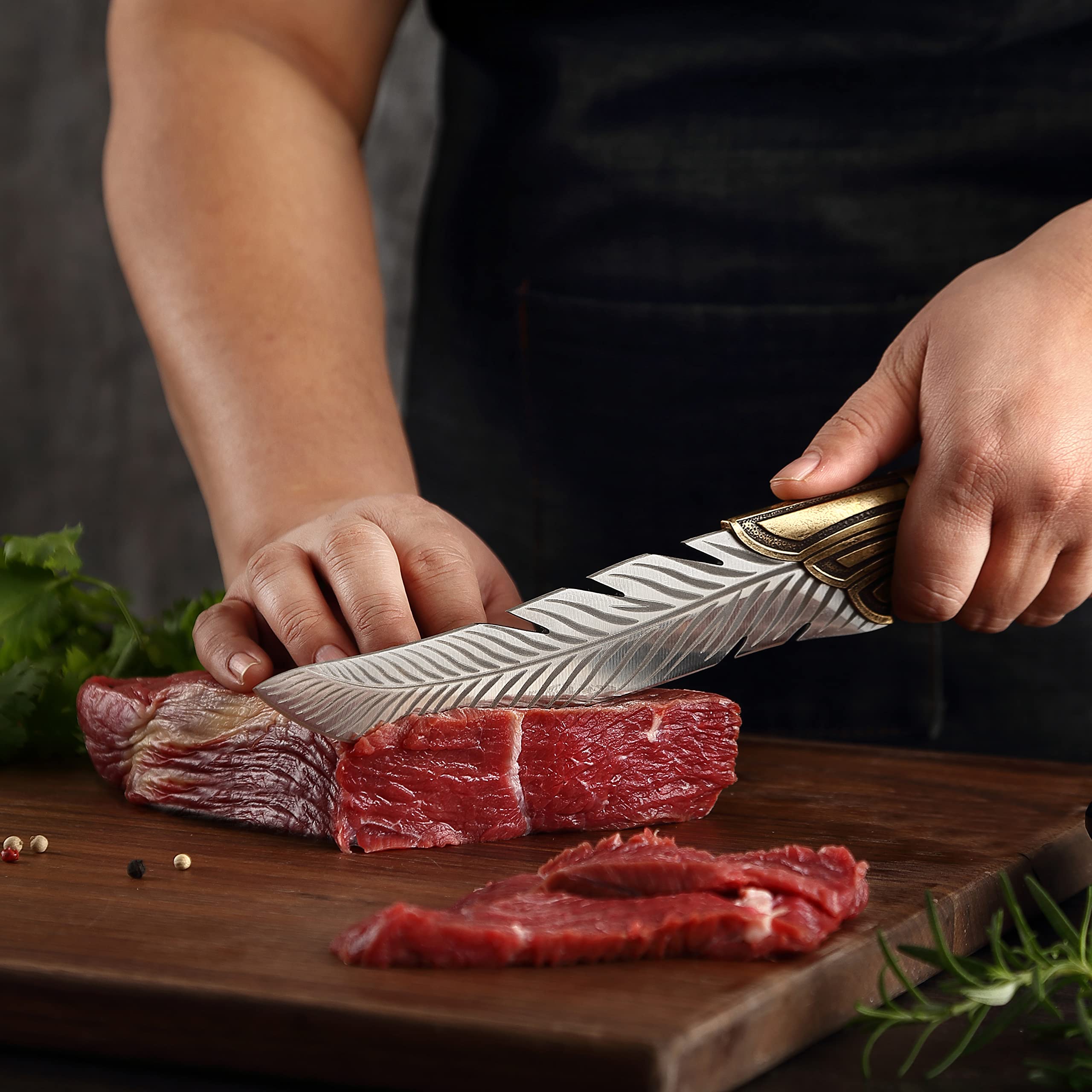 Hand Forged Kitchen Knife with Ultra-Sharp German Steel Blade - 5.51-inch Blade Fillet Knife with Wooden Handle β Premium Skinning Knife for Outdoors, BBQ, Camping