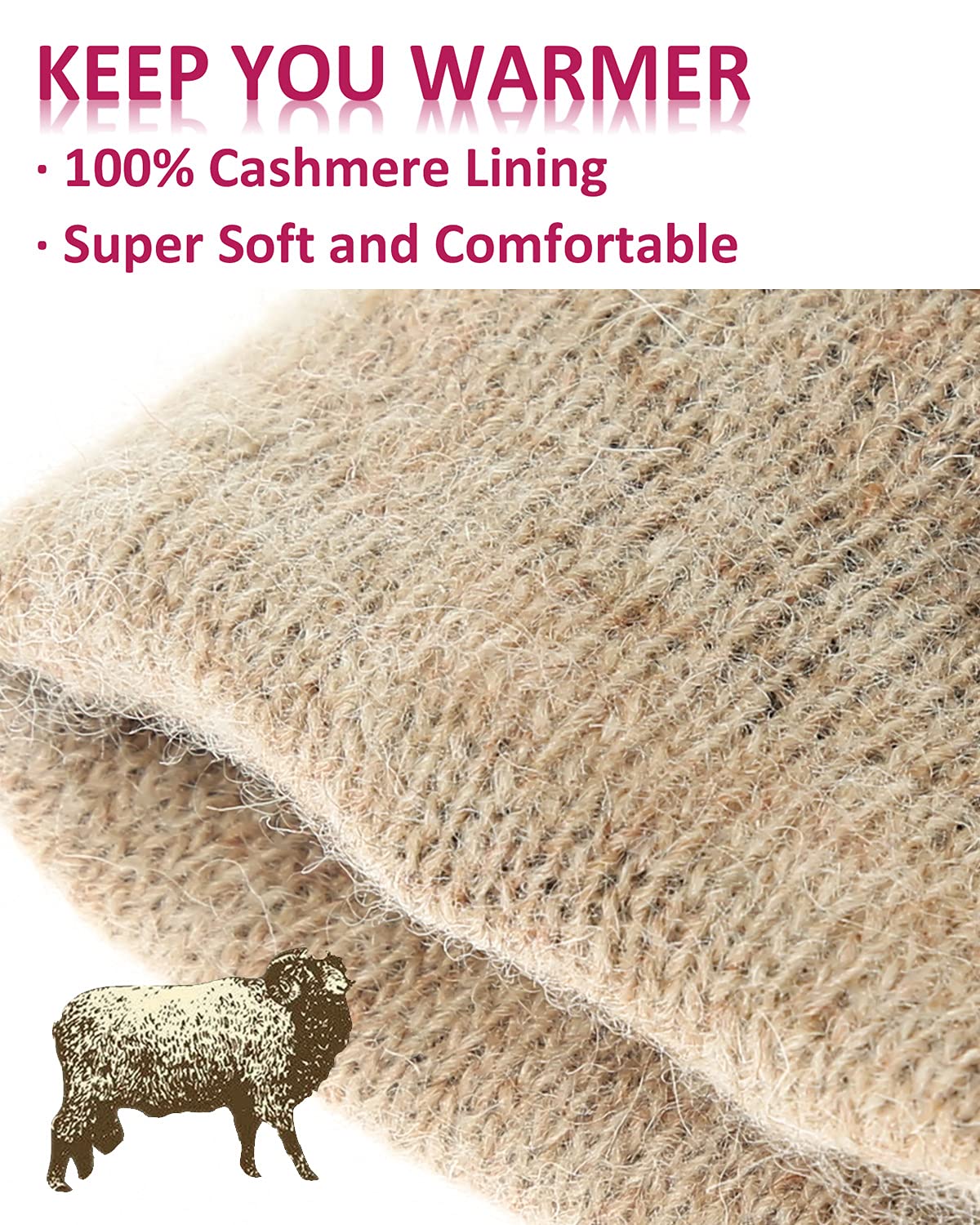FEIQIAOSH Winter Leather Gloves for Women, Cashmere Lined Touchscreen Gloves for Texting, Premium Soft Sheepskin Warm Glove