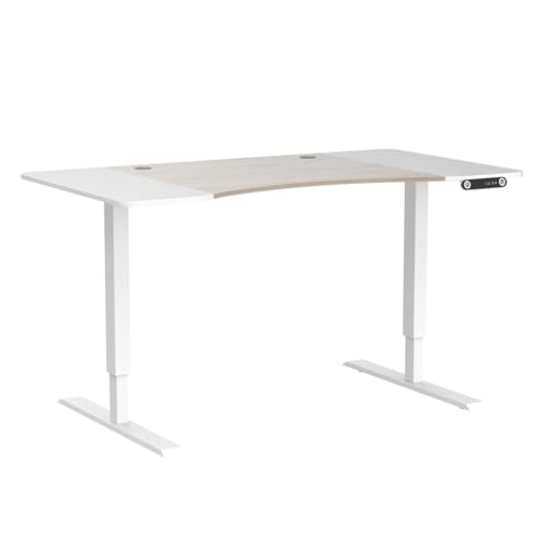 Dual Motor Electric Standing Desk, 63 x 30 Inches Height Adjustable Table with Splice Board, Ergonomic Sit Stand Computer Desk with White Frame/Oak+ White Top