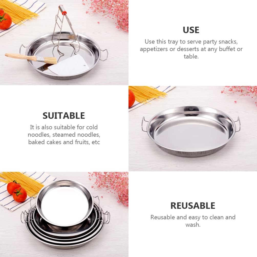 Hemoton 4pcs Stainless Steel Everyday Pan Cold Noodle Plate Chef Stir Fry Pan Steamer Pot Saucepot Casserole Pot Tray Dish with Handles for Home Kitchen Food Serving
