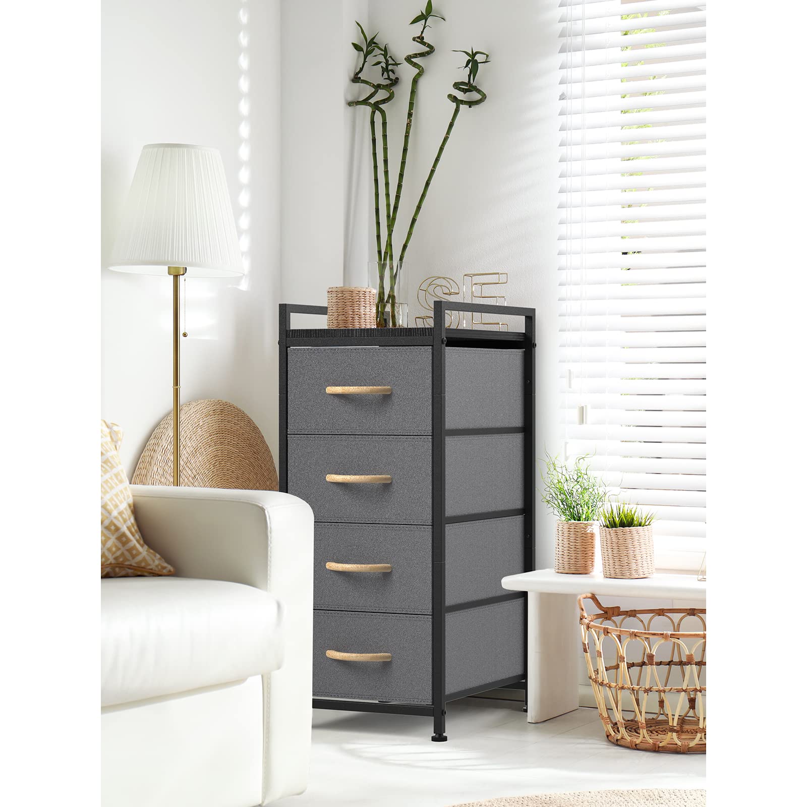 DOMYDEVM Small Storage Dresser for Bedroom 4 Drawer Chest Storage Tower Organizer Unit, White Nightstand with Rolling Casters for Closet, Entryway, Hallway, Nursery Room