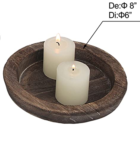 Vixdonos Rustic Wooden Tray Farmhouse Decorative Plate Round Pillar Candle Holder Tray for Table Centerpiece